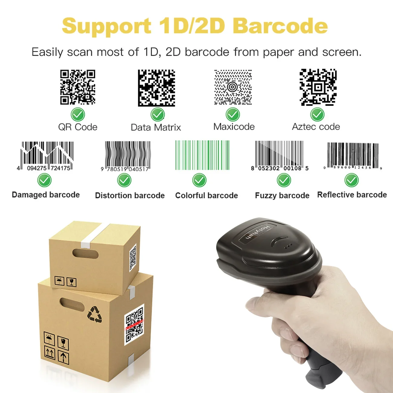 Holyhah A66dz New Blue Tooth 2.4g Wireless 2d Barcode Scanner With ...