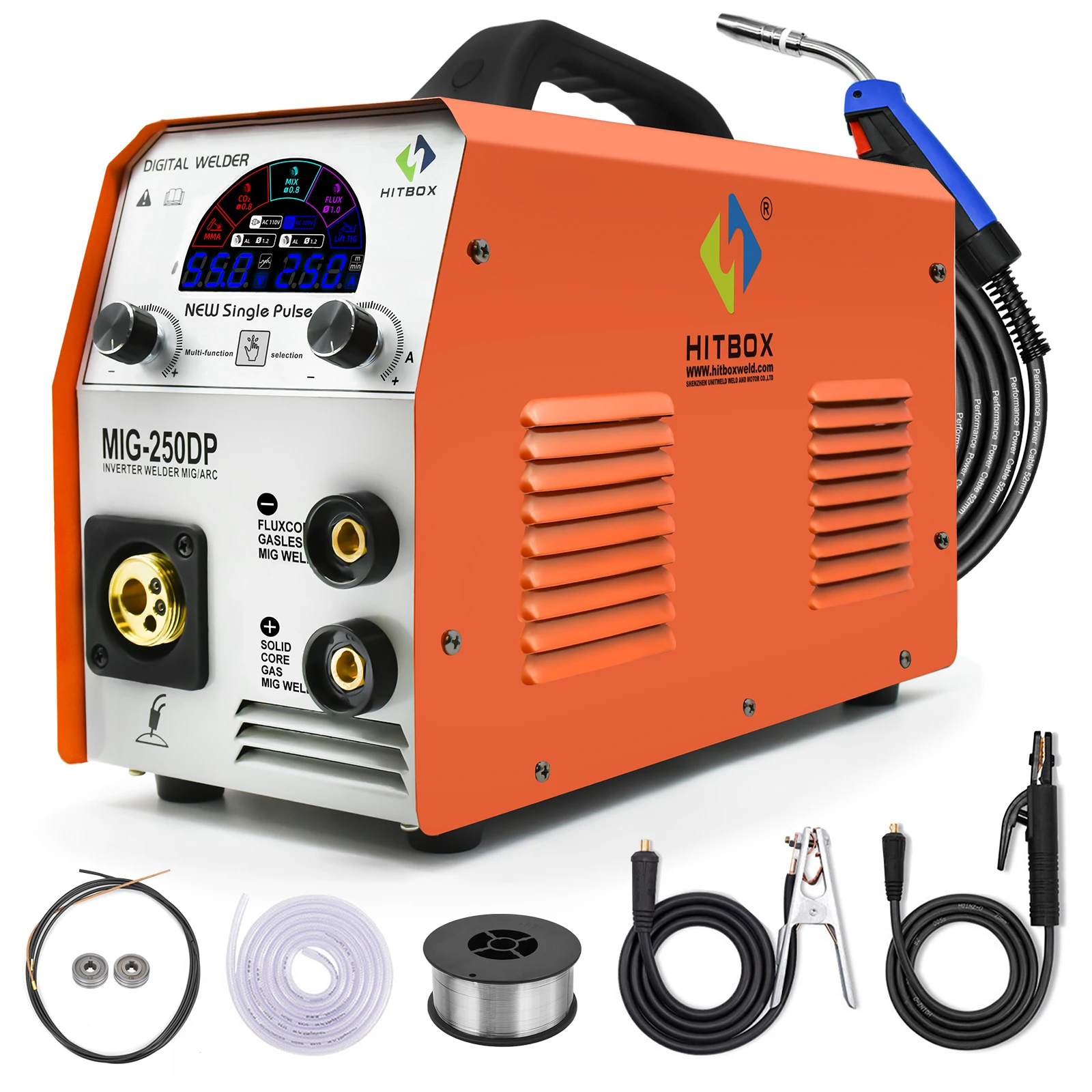 HITBOX Aluminium Welder MIG250DP 5 in 1 MIG CO2 MIX Gas Gasless Lift ...