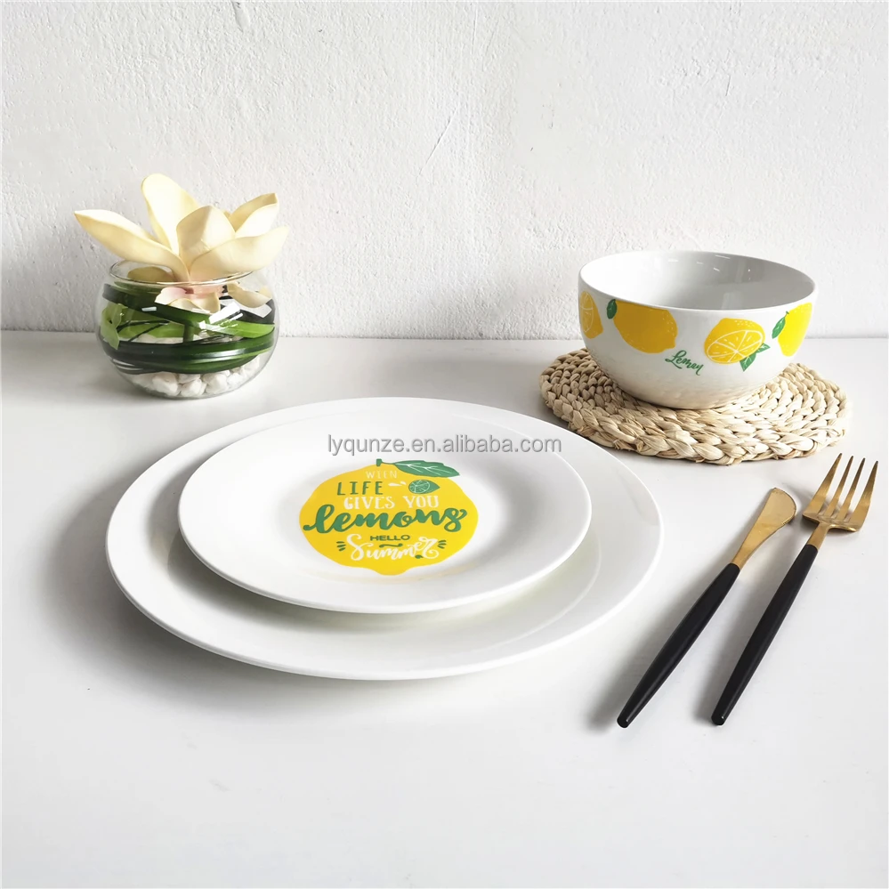 18-piece Nodic Lemon Decorated Ceramic Porcelain Dinnerware Set Modern ...