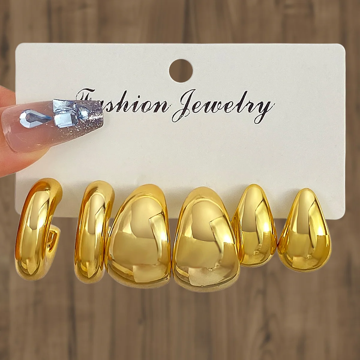 TRENDY Exaggerated Gold C-Shaped Water Drop Earring Set