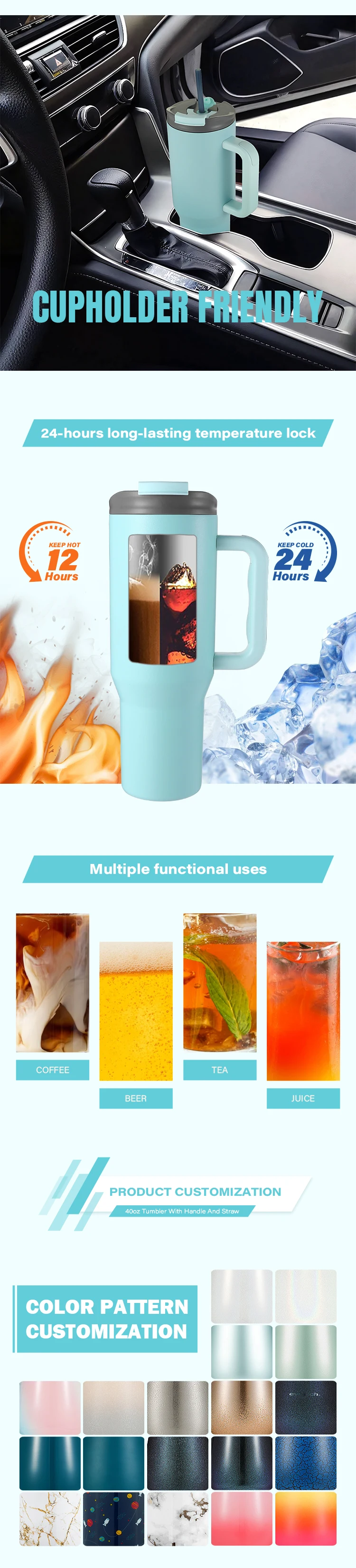 Everich Eco-friendly LOGO Colorful Tumbler 40oz with Handle and Straw ...