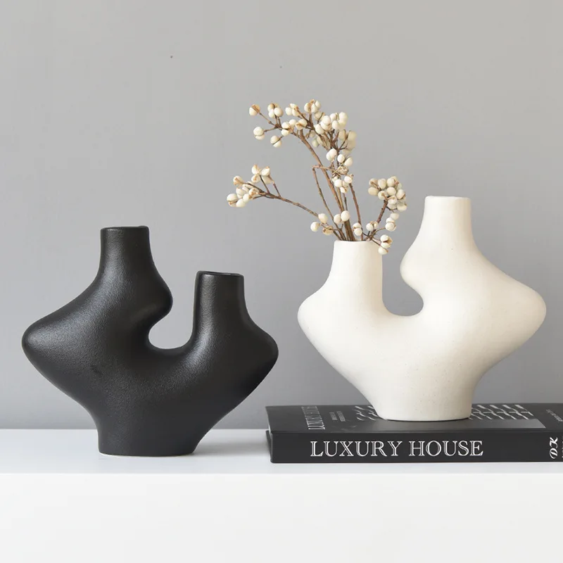 Irregular Shape Modern Nordic Curved Ceramic Flower Vase For Home Decor ...