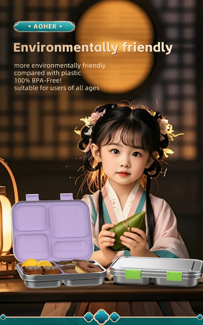 Rectangular 800ml Bento Lunch Box Stainless Steel Bento Box Food ...