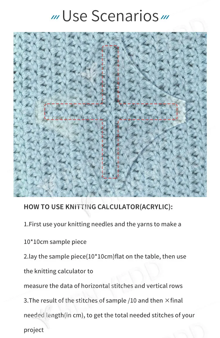 1 Pcs Acrylic Knitting Density Gauge Number Of Stitches Calculator Ruler Transparent Counter ...