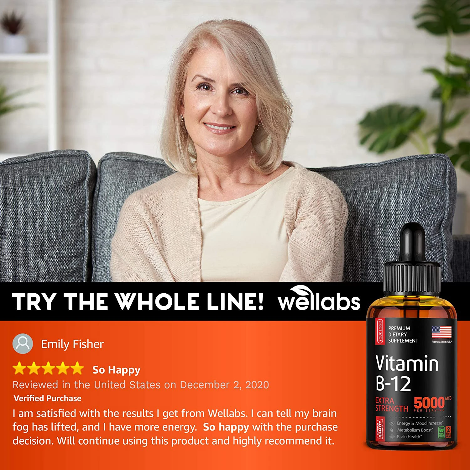 Vitamin B12 Drops - Liquid Supplement for Middle-Aged & Elderly