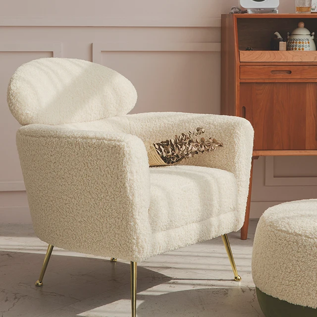Modern Lamb Wool Arm Chair Fancy Velvet Sofa Chair White Leisure Chair ...