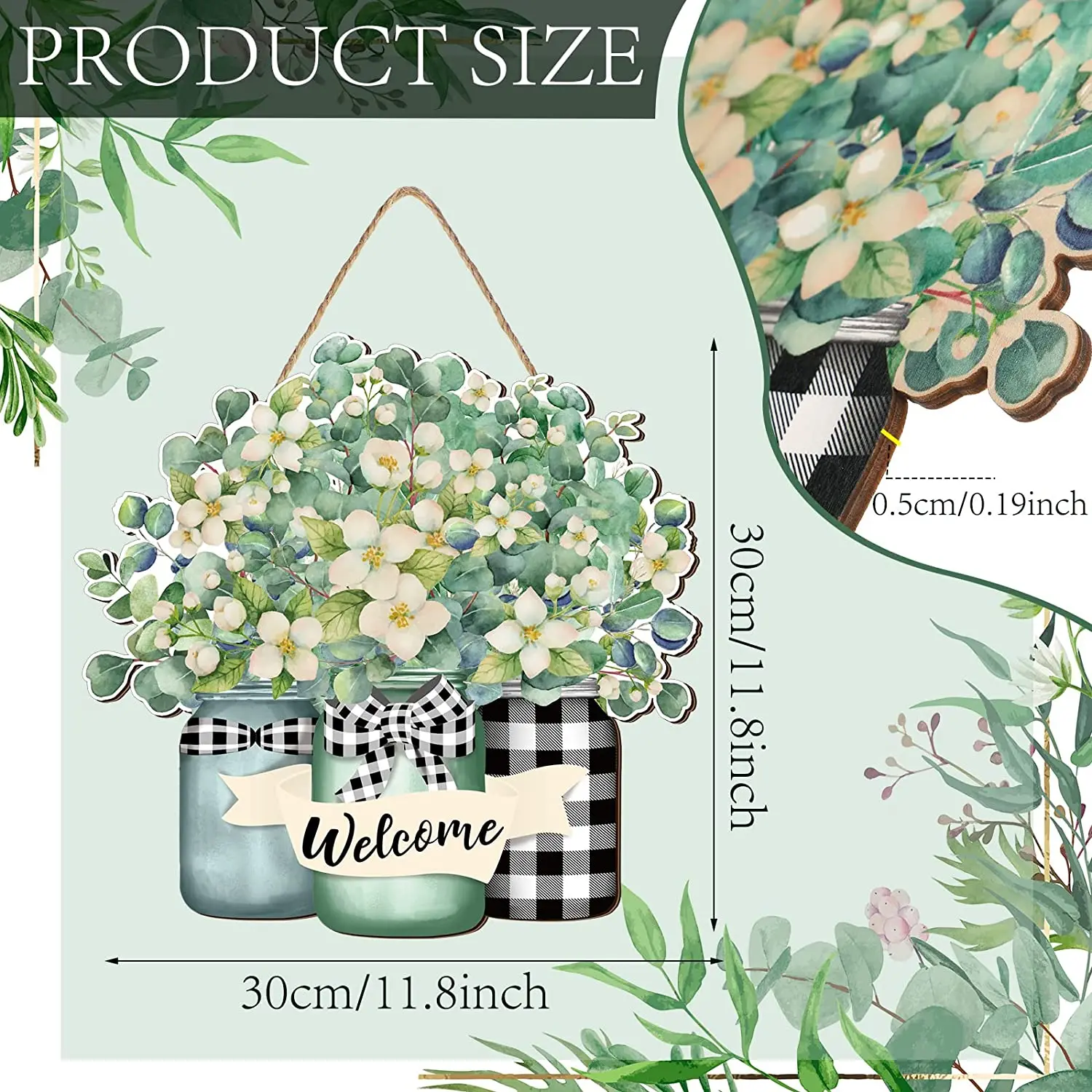 Eucalyptus Welcome Sign Summer Wooden Spring Farmhouse Home Sign ...