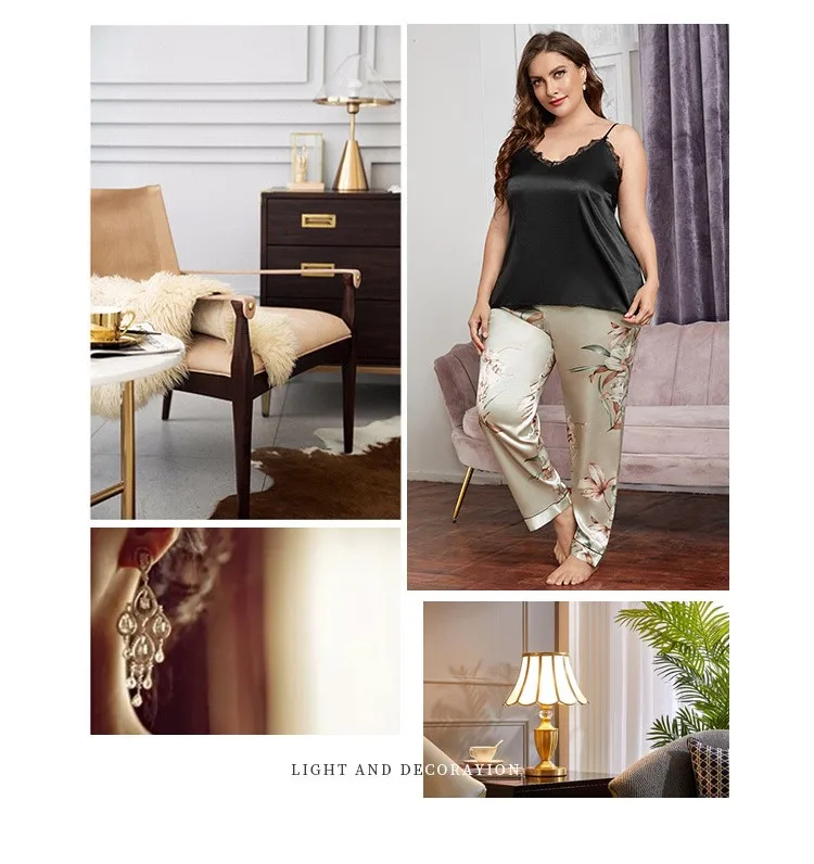 Wholesale Luxury Silk Satin Pajamas for Women Set Plus Size Pyjama Frau ...