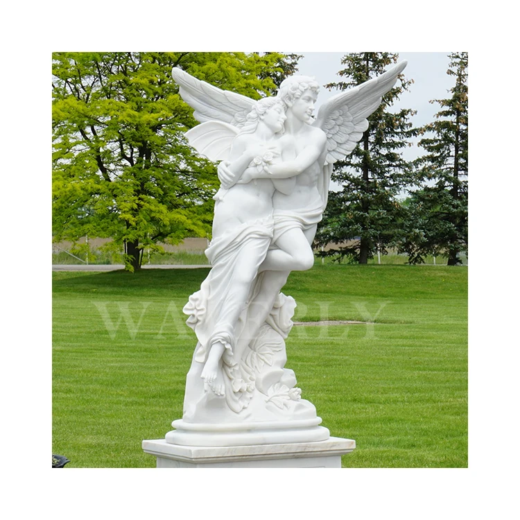 Hand Carved Angel Sculpture White Marble Cupid Statue Life Size Marble ...