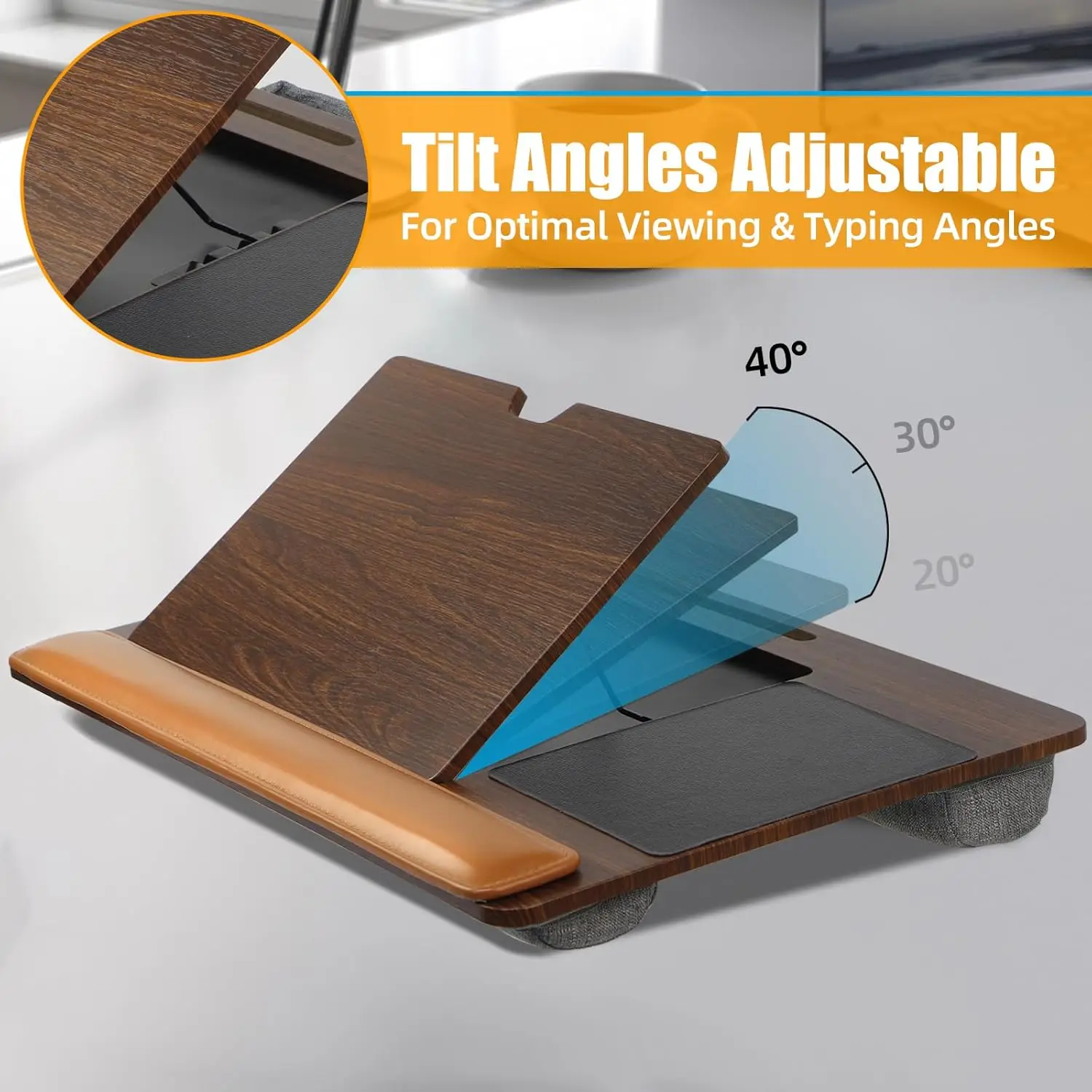 Adjustable Angle Lap Desk with Leather Wrist Pad Wooden Lap Desk for ...