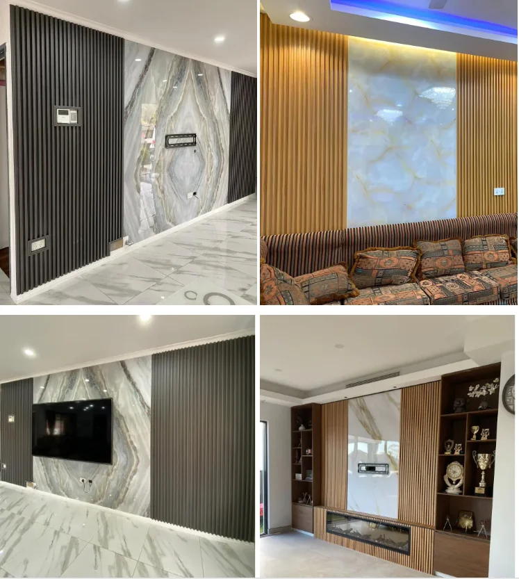 3d Interior Wooden Fluted Wpc Uv Decor Wall Panel Living Room Marble ...