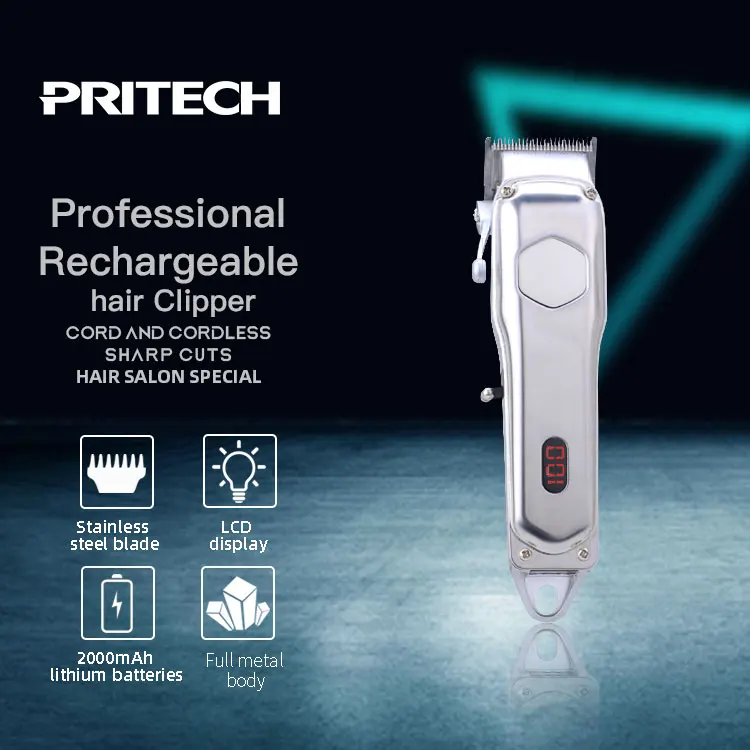 Pritech Portable Cordless Salon Electric Hair Clippers Full Metal Rechargeable Professional Hair ...