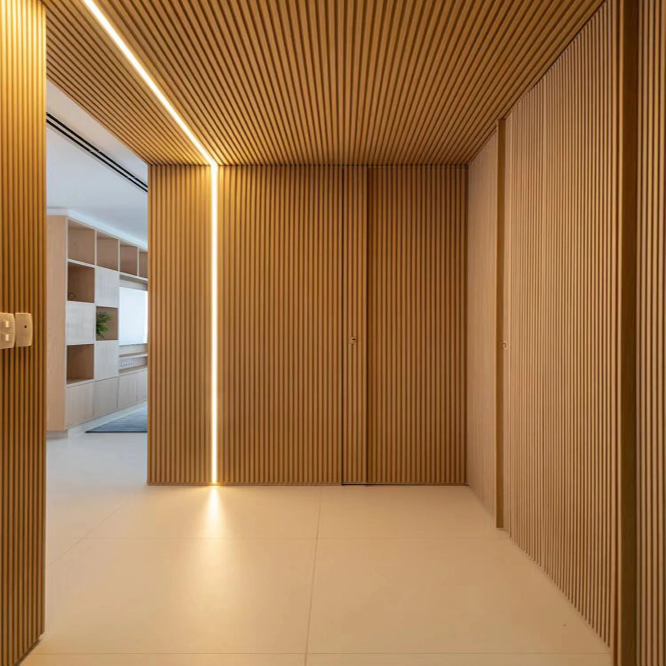 Natural Veneer Oak Acoustic Panels Slat Wooden Wool Slatted Decorative ...