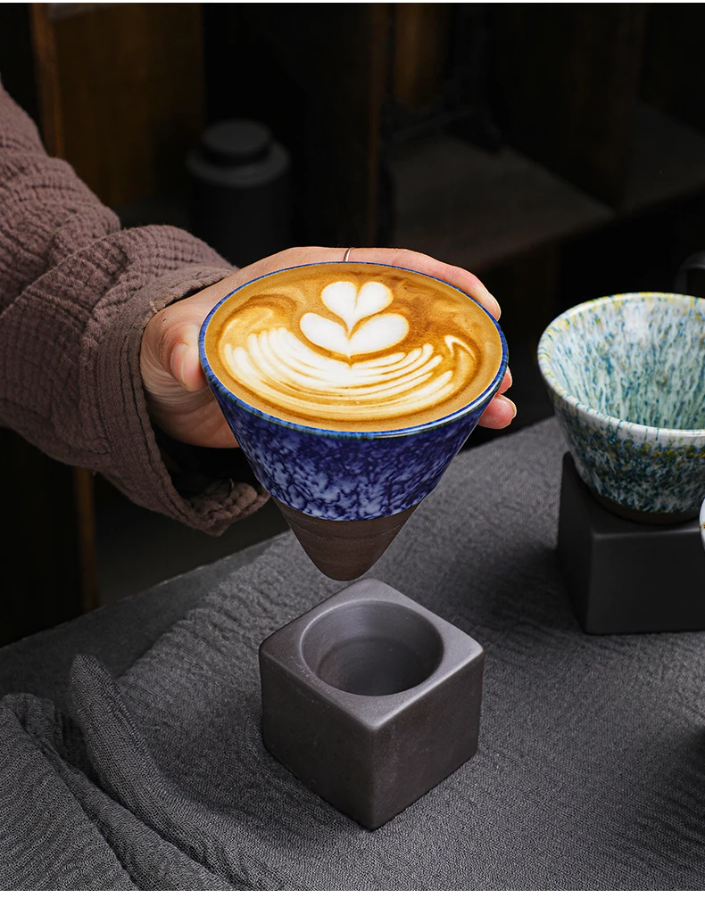 150ml Creative Japanese Pottery Tea Cups With Square Tray Funnel Cone ...