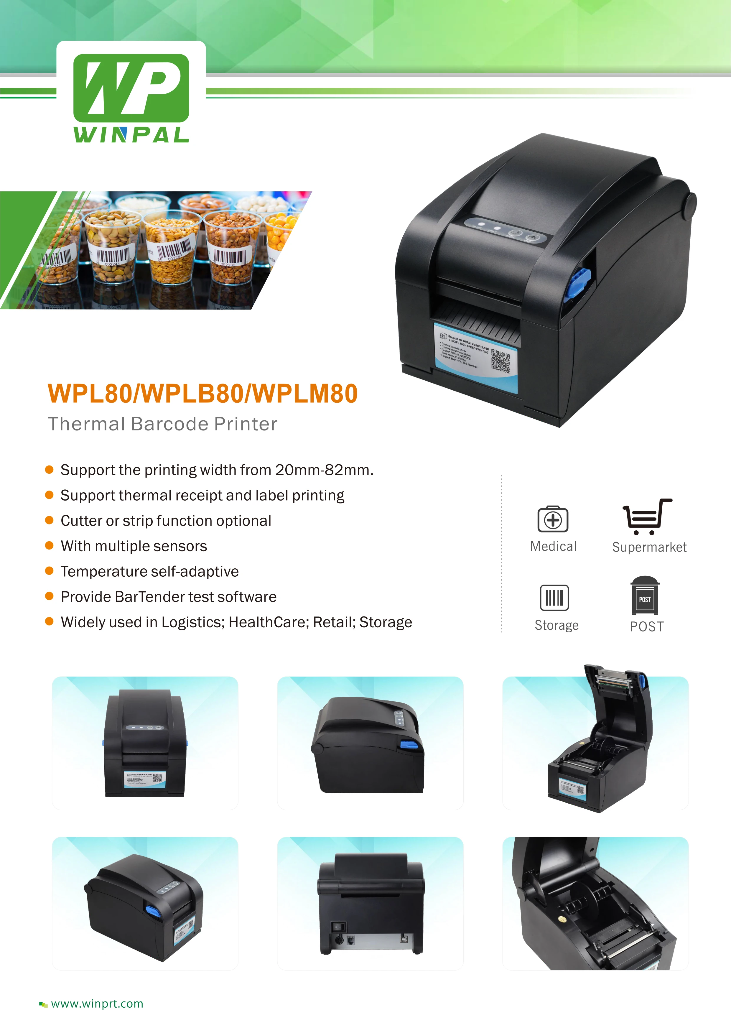 80mm Thermal Barcode Sticker Waybill Printer 3 Inch Shipping Label ...