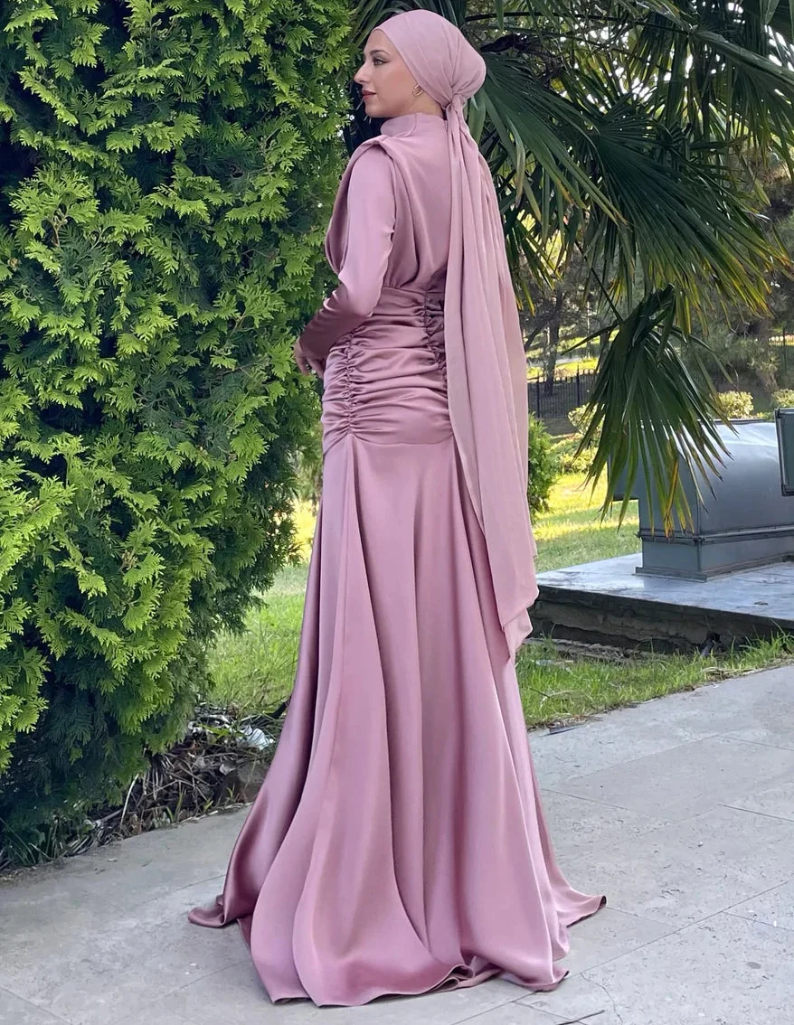 Custom Islamic Evening Dress Dubai Muslim Satin Modest Dress Long ...