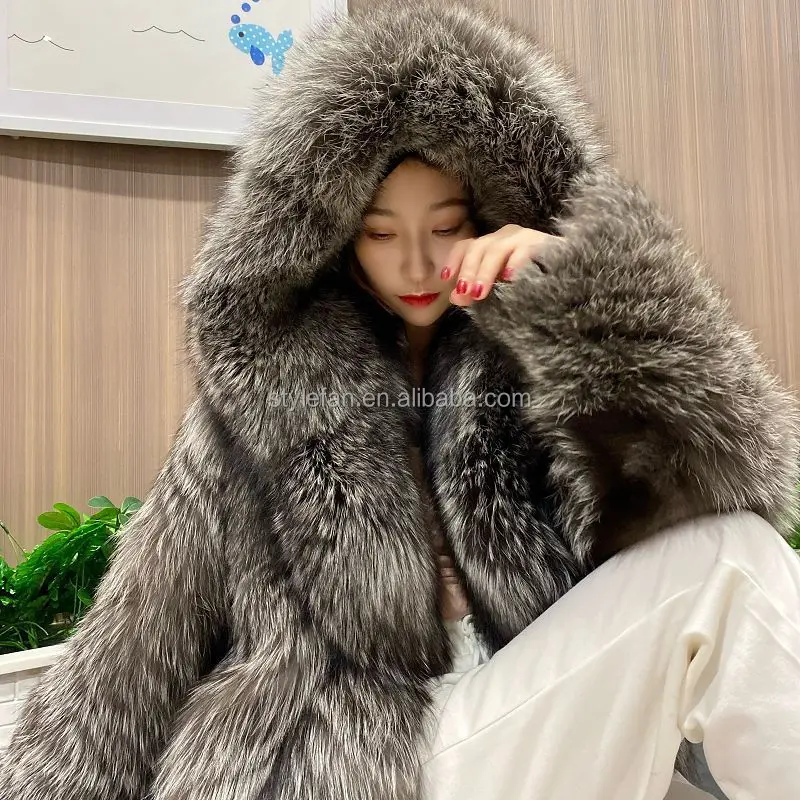 Winter Luxury - Fox Fur Long Coat for Plus Size Ladies