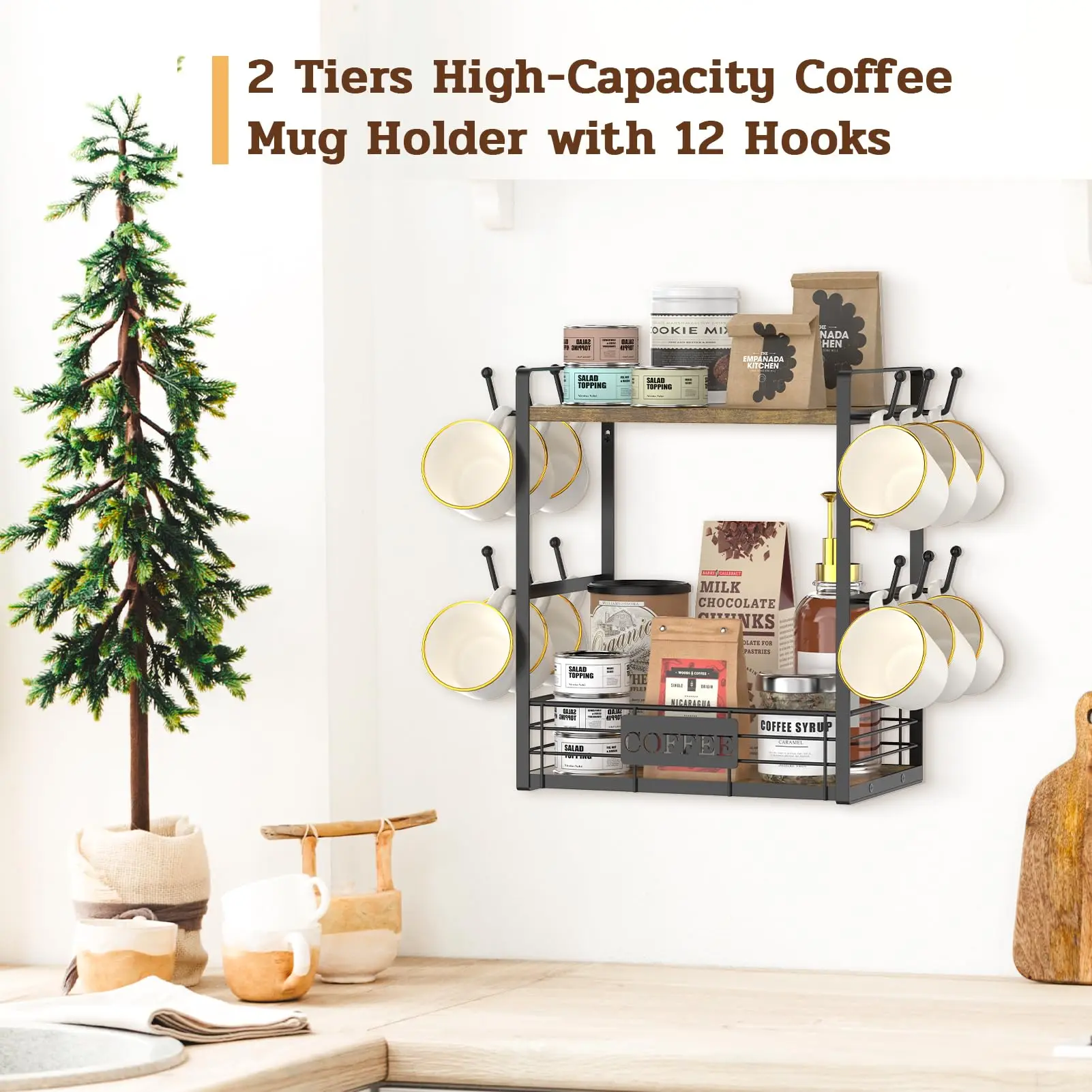 2 Tier Coffee Cup Holder,Coffee Mug Stand Holder Tree With Storage ...