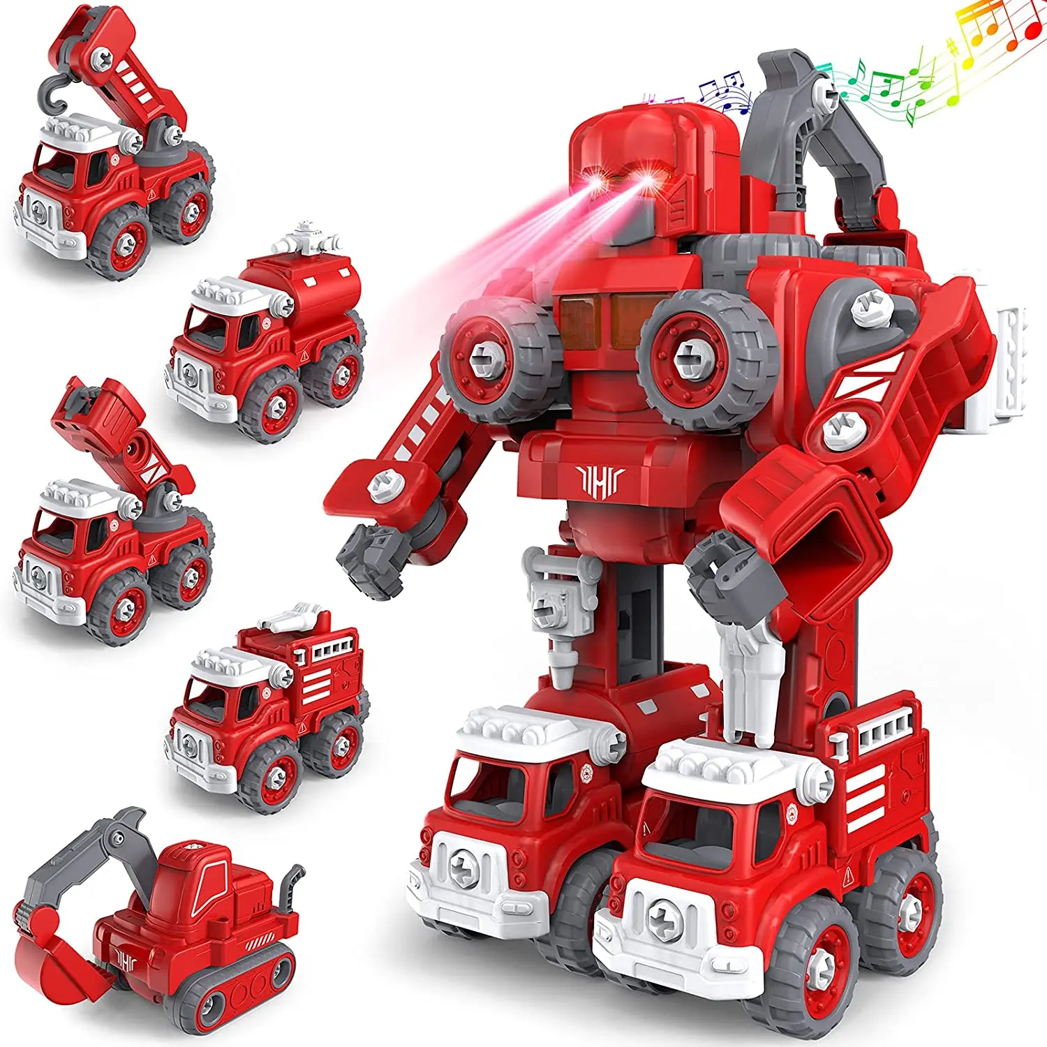 Take Apart Robot Stem Toy Children 5 Vehicles In 1 Fire Truck Transform ...