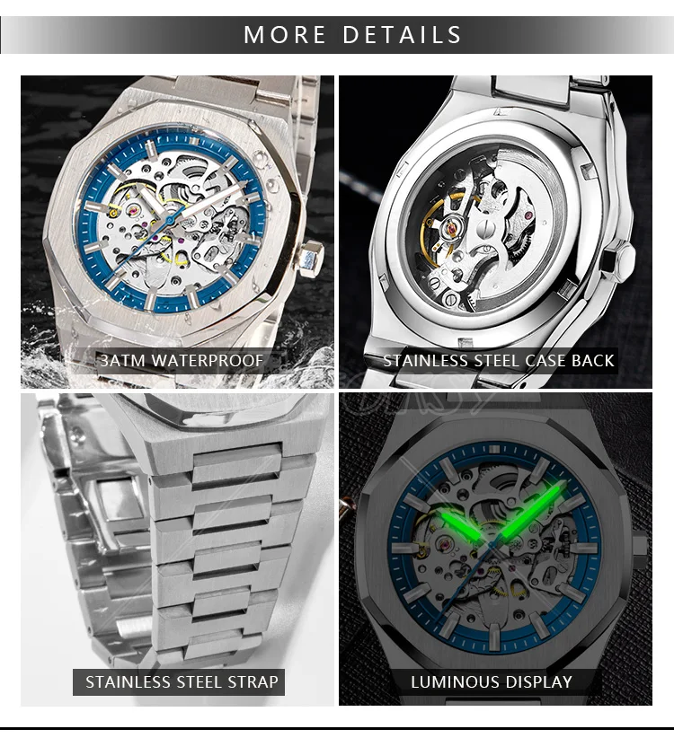 Custom Brand Stainless Steel Luxury Wrist Automatic Movement Mechanical ...