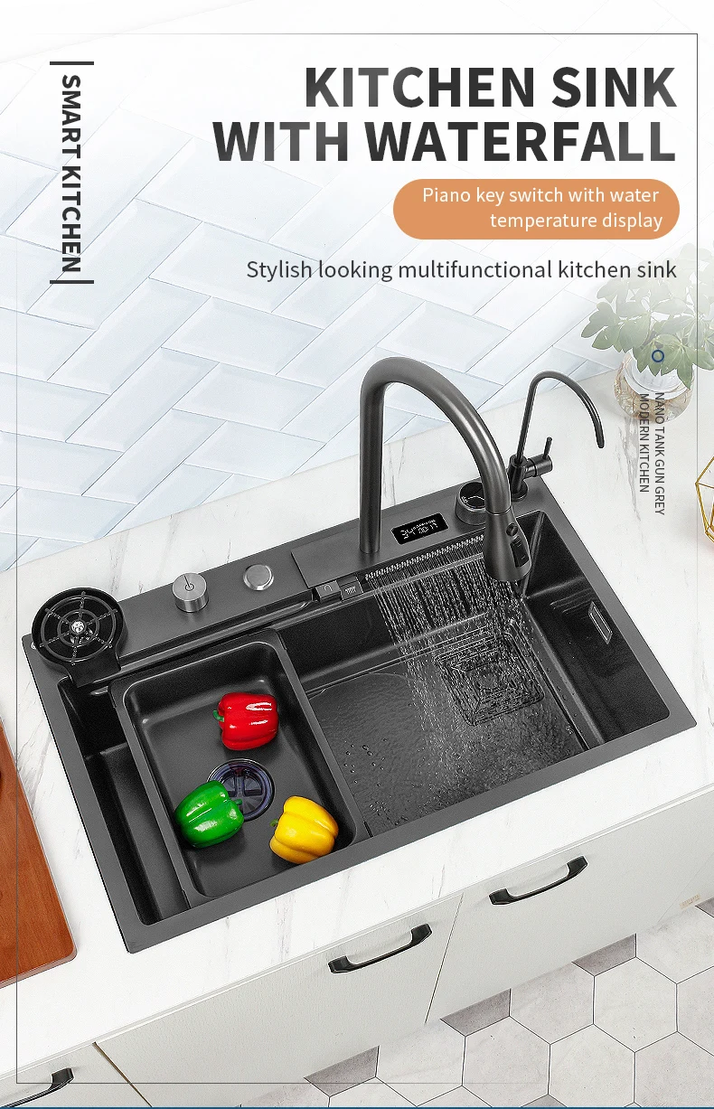 Smart Single Bowl Digital Kitchen Sink - 304 Stainless Steel