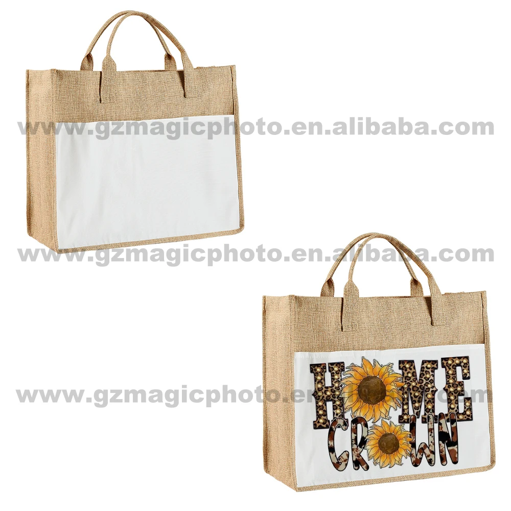 Sublimation Tote Bag With Pocket Blanks Custom Linen Burlap Jute Tote ...