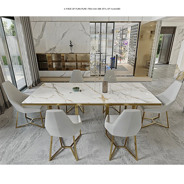 Restaurant Furniture Full Dining Table White Marble Dining Table Gold ...