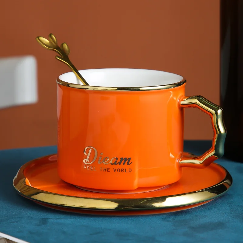 Modern Tea Cups and Saucers Set - Pink Ceramic Coffee Cup