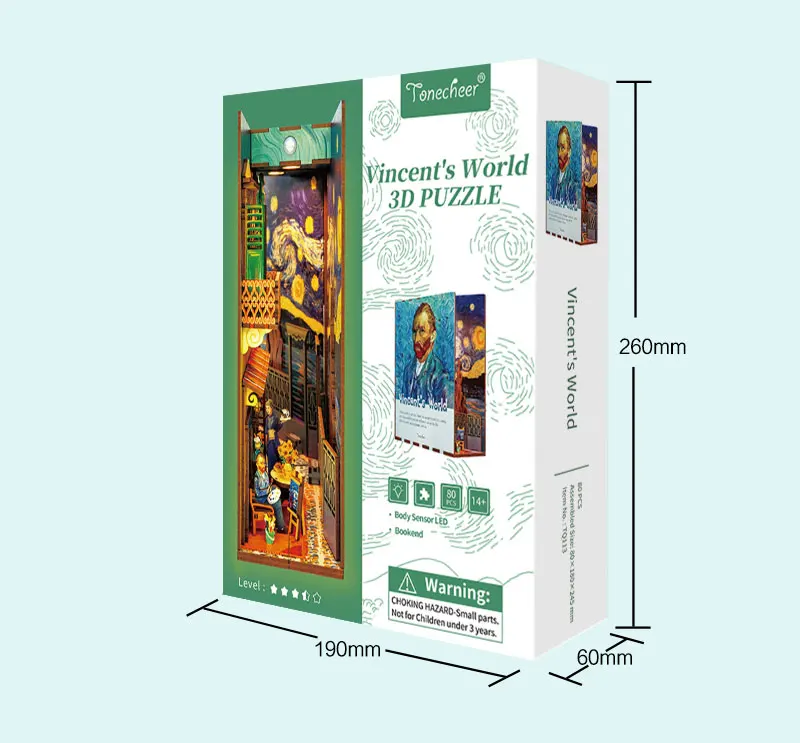Tonecheer Vincent's World Book Nook Kid Toys,3d Wooden Puzzle,Diy ...