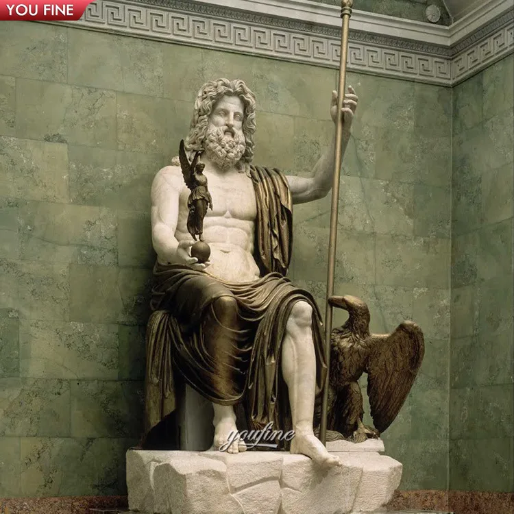 Hand Carved Natural Stone Marble Zeus Statue - Life Size