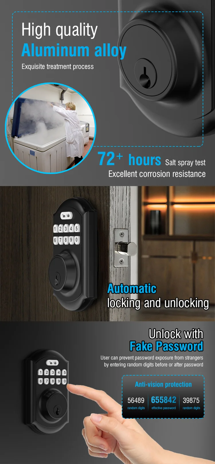 Te'an Digital Electronic Deadbolt Door Lock Password Key Access Smart ...