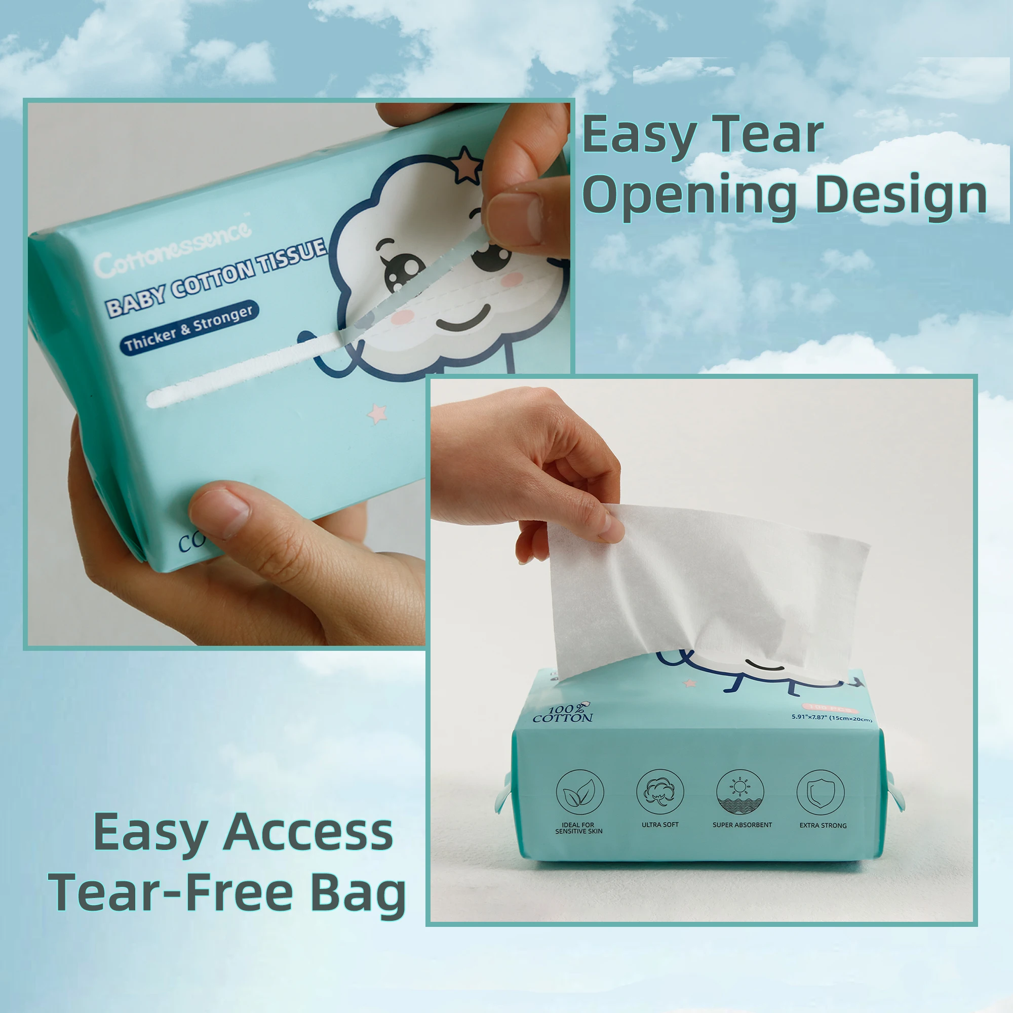 Soft Disposable Wet Tissue Box Pure Cotton Facial Tissues 3 Ply ...