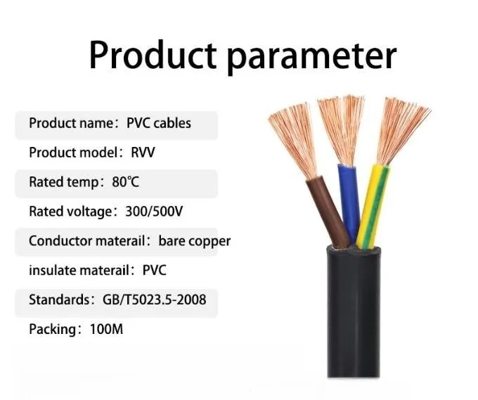 PVC Insulated Copper Wire Conductor Electric RVV Cable with 2/3/4/5/6/7/8/10/12/14/16/18 Cores ...