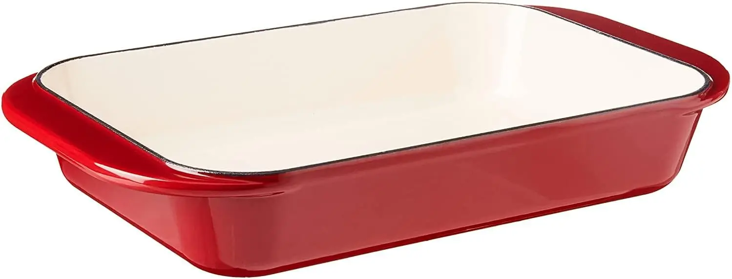 Cast Iron Enamel Rectangular Roaster Pan Red Baking Tray Baking Dish ...