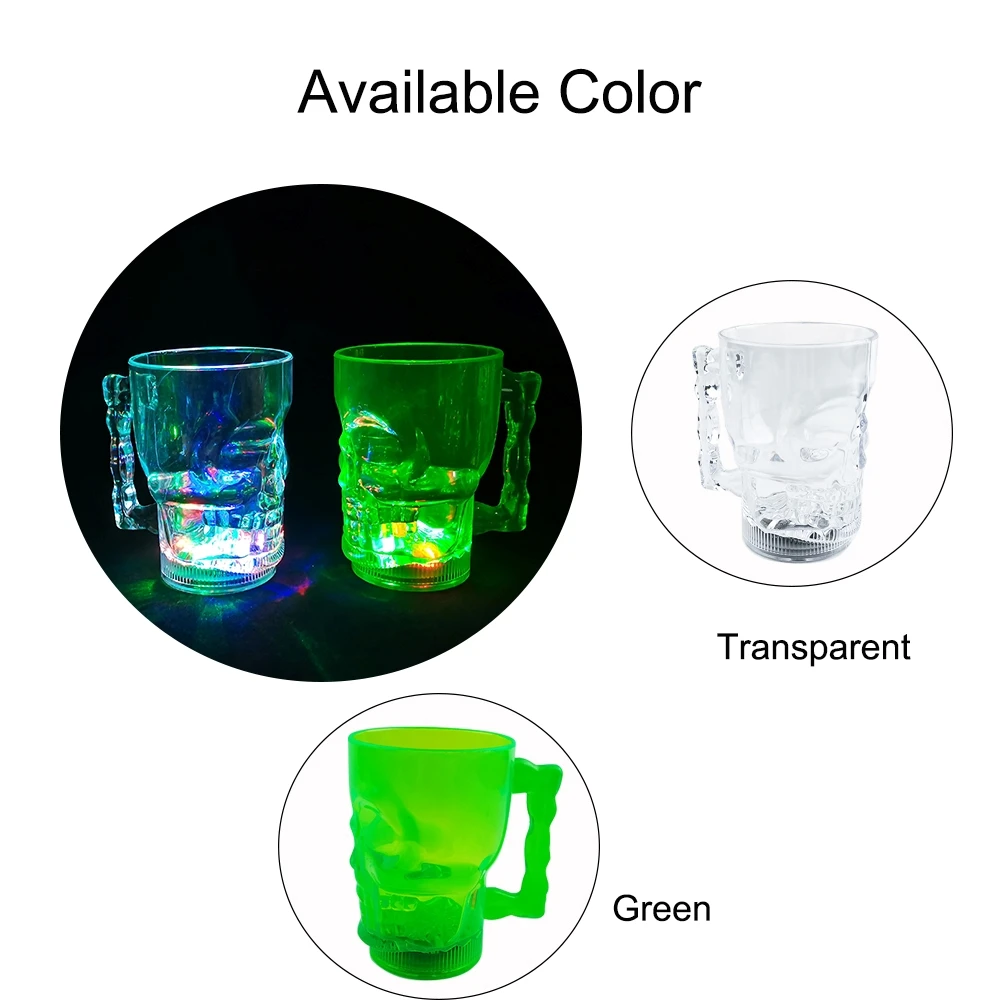 LED Light up Skull Beer Mug Clear Halloween Cups Plastic Skull Shot ...
