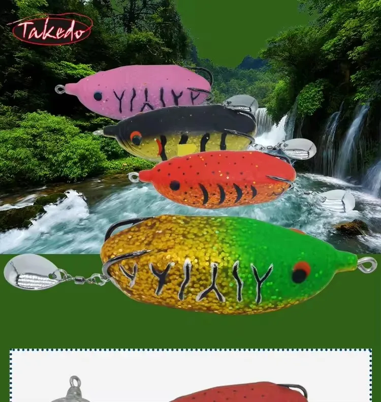 TAKEDO LW029 27G 9CM Snakehead Frog Fishing Lure Soft Hollow Body Crankbaits Fishing Frog Lure ...