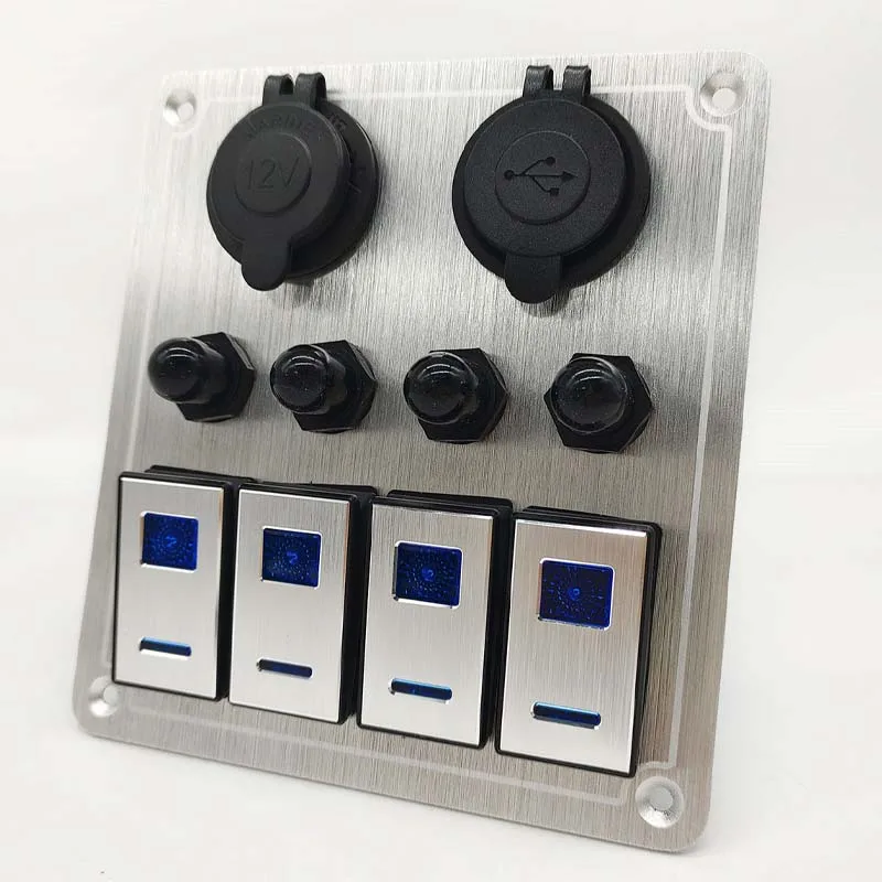 Heavy Duty 4 Gang Marine Switch Panel 5 Pin ON/OFF Waterproof Brushed ...