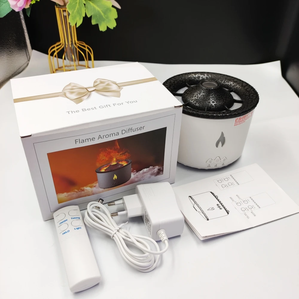 Cracked Volcano Shape Flame Diffuser Humidifier Customized Fire Double Led Light 3d Simulated ...