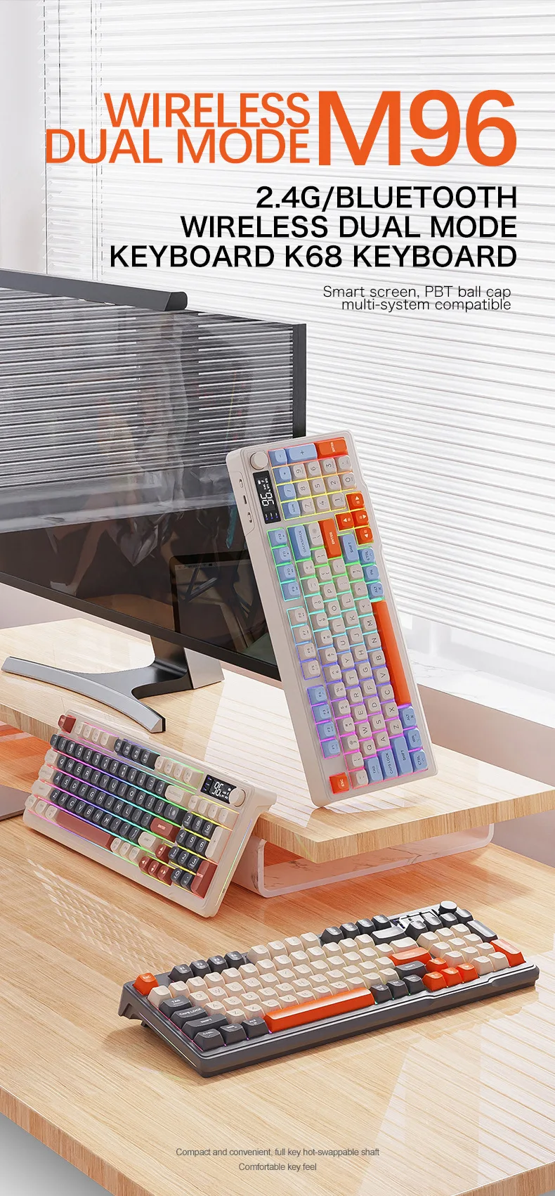 Free Wolf M96 Wireless BT Dual Mode Mechanical Touch Keyboard - RGB ...