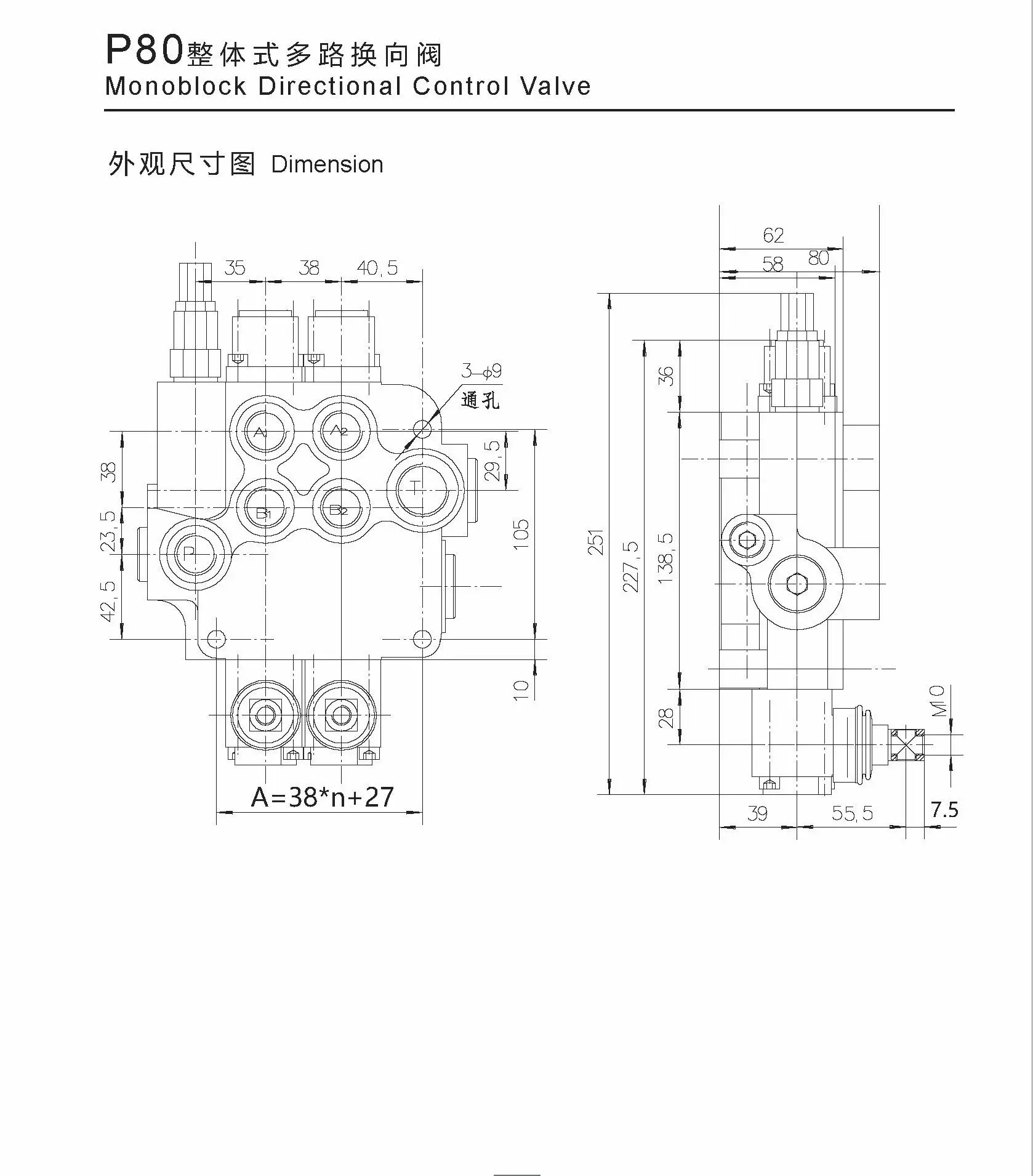 Hydraulic Monoblock Directional Control Valves 2 Spool P80 Series ...