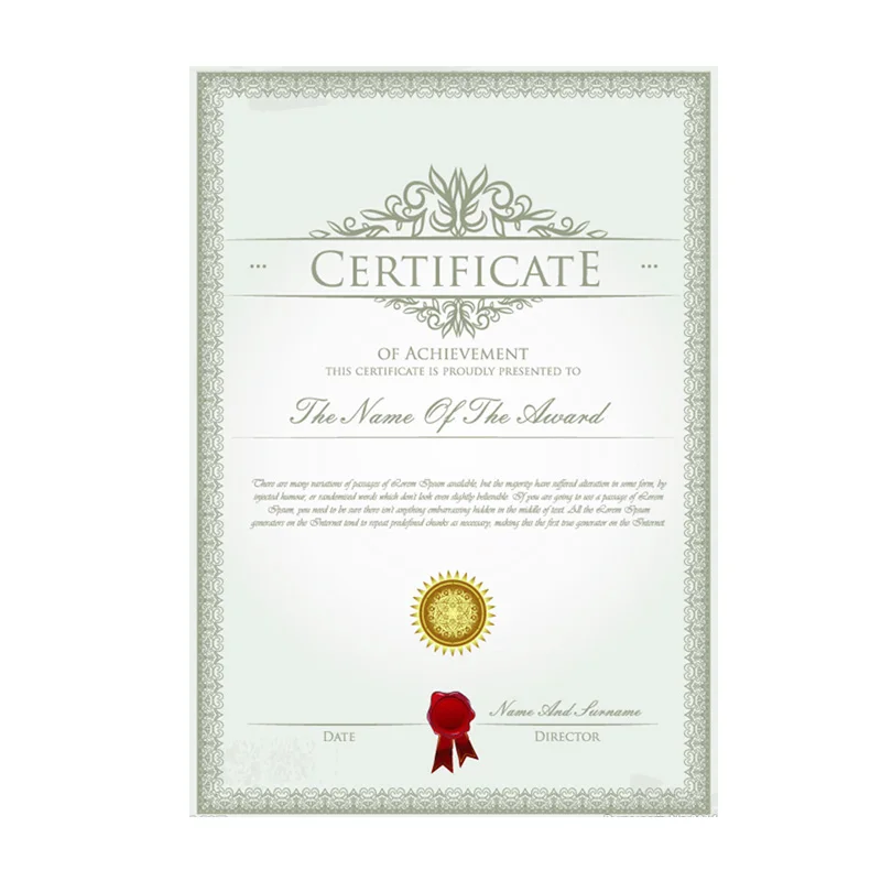 Custom Red Paper Certificate Holder with Gold Foil Border
