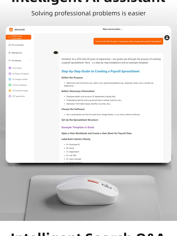 AI Smart Wireless Mouse Rechargeable Ergonomic Mouse with Voice Input ...