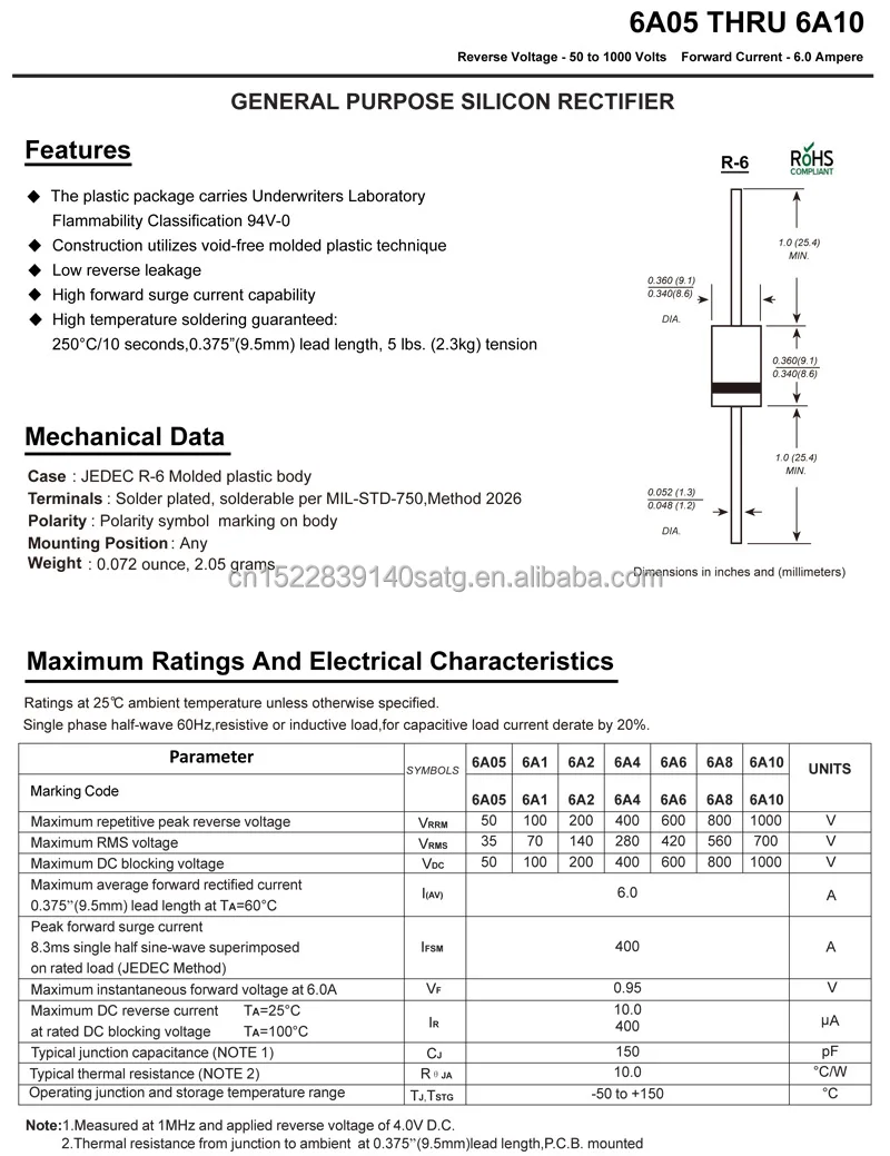 6A10 P600M R6 10A10 Rectifier Diodes - High Intensity Output