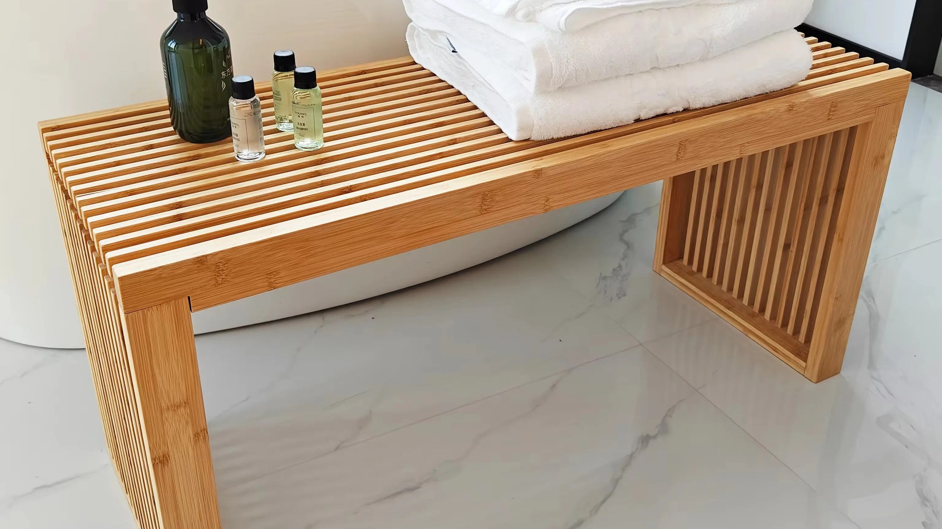 Bamboo Teak Solid Surface Shower Bench Bathroom Accessories Shower ...