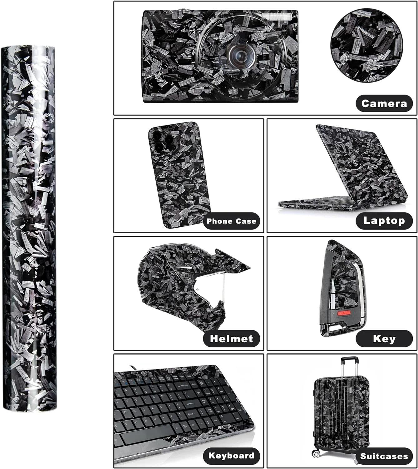 Gloss Black Forged Carbon Fiber Vinyl - Customizable Stickers