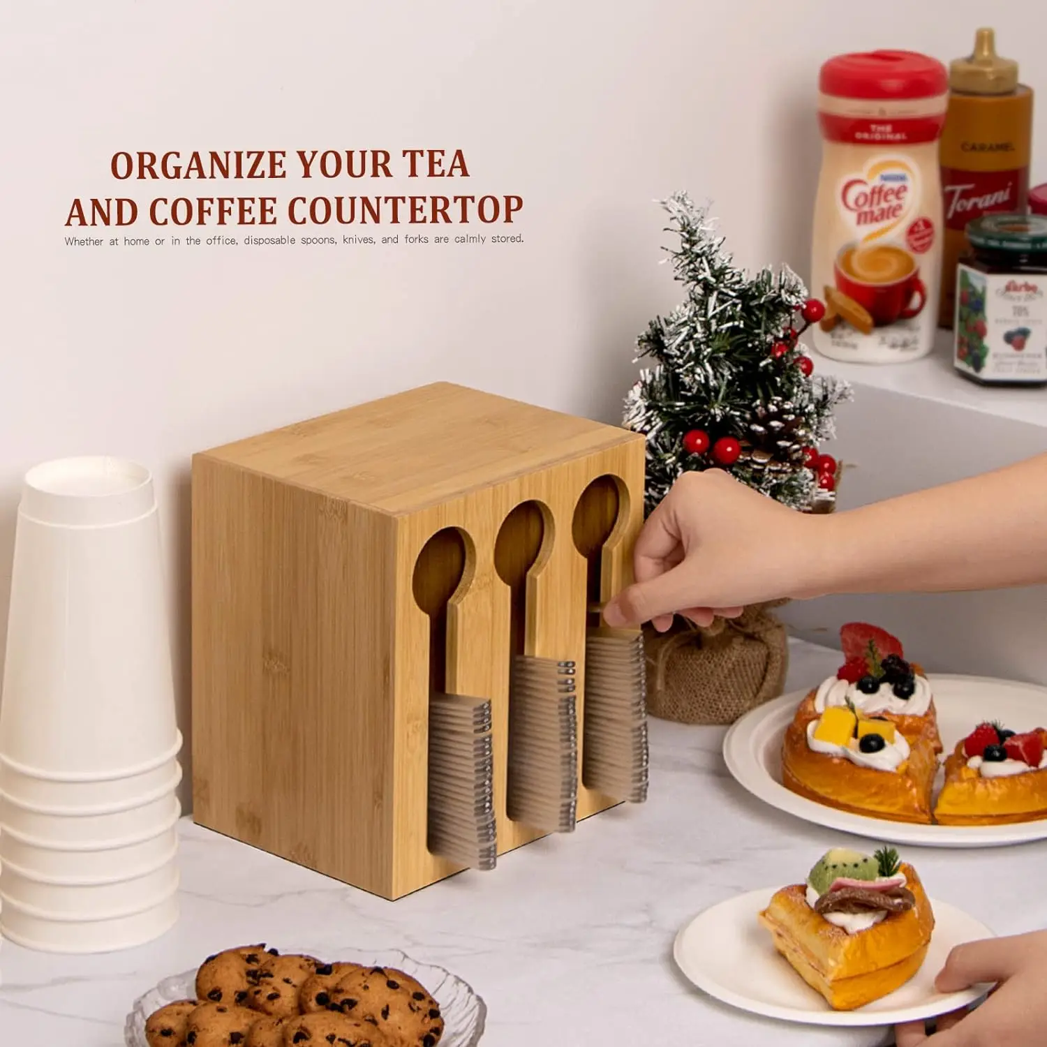 Bamboo Utensil Dispenser for Spoons and Forks Utensil Holder Station ...