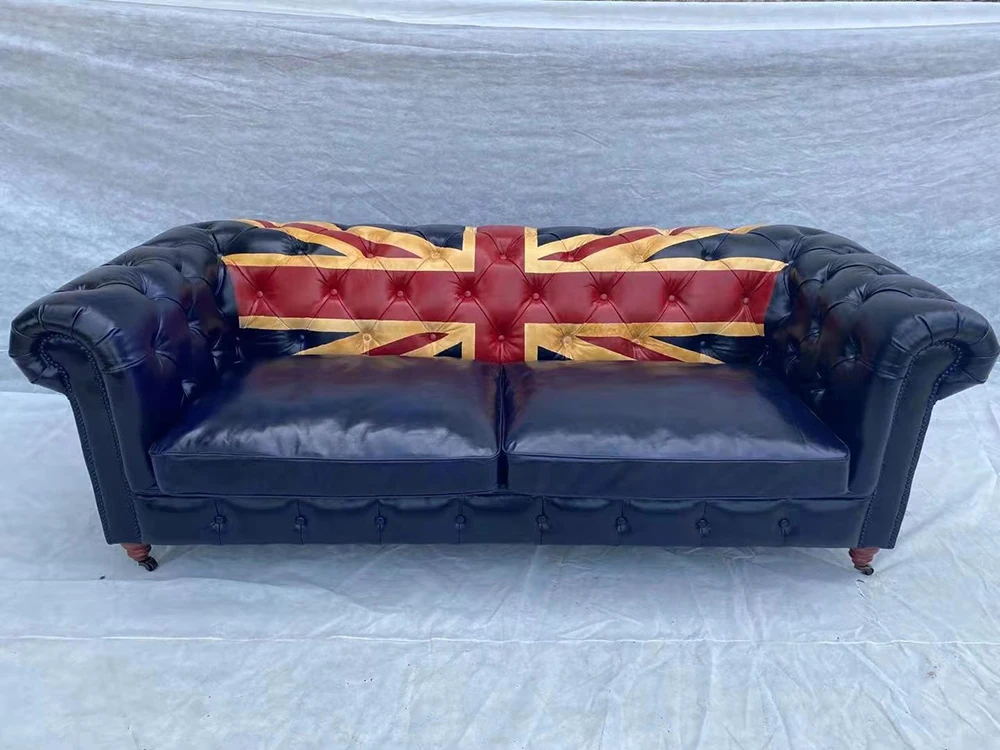 Vintage Leather Chesterfield Sofa with Union Jack Flag Design for ...