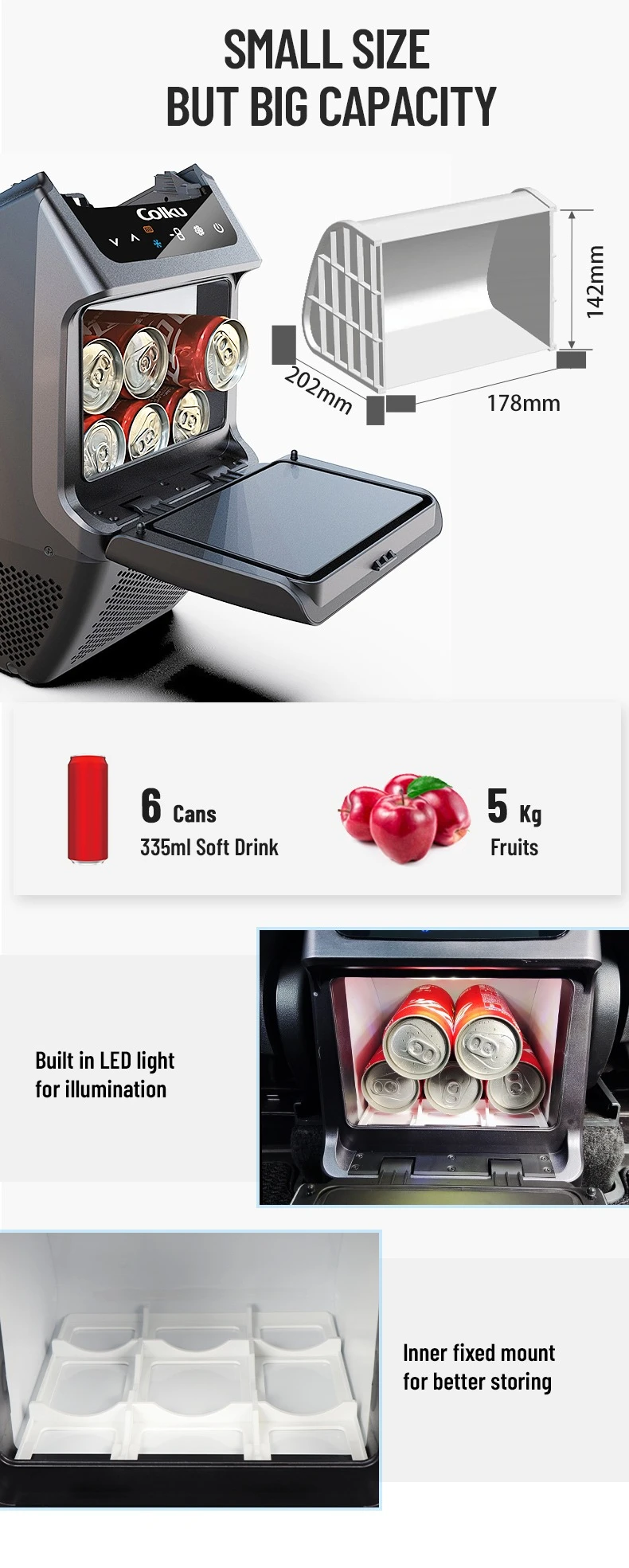 4.6L 12V/24V Mini Car Fridge for Tesla Model Y - Cooling & Warming