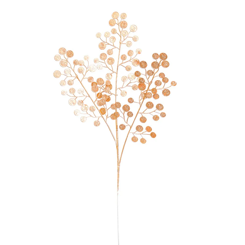 New Design Artificial Golden Plastic Leaves Single Stem Gold Flower For ...