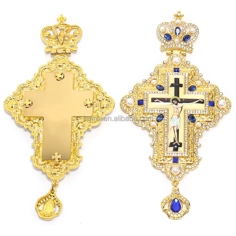 Orthodox Priest Pendant Necklace with Gold Plated Cross, Pearl Crown ...